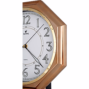 JUSTIME Traditional Schoolhouse Pendulum Luminous Wall Clock Chimes Hourly with Westminster Melody Made in Taiwan, 4AA Batteries Included (PP0262-L Vintage Bronze)