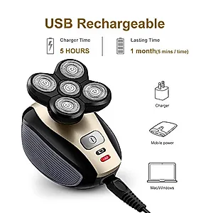 Telfun 5-in-1 Electric Razor for Men, Wet & Dry Rechargeable Rotary Shavers, 5D Floating 5 Head Cordless Grooming Kit with Beard, Nose, Ear, Body Hair Trimmer, Face Cleaning Brush Gifts for Men Dad