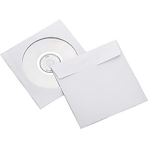 Fasmov 1,000 Pieces White Paper CD DVD Sleeves Envelope Holder with Clear Window and Flap