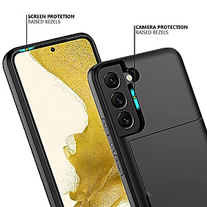 Nvollnoe for Samsung S22 Plus Case with Card Holder 5G 6.6 inch Slim Dual Layer Heavy Duty Protective Galaxy S22 Plus Case Hidden Card Slot Wallet Case for Samsung S22 Plus+(Black)