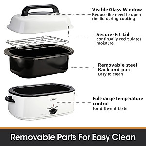 Roaster Oven, 24 QT Electric Roaster Oven with Viewing Lid, Sunvivi Turkey Roaster with Unique Defrost/Warm Function, Large Roaster with with Removable Pan & Rack, Stainless Steel, White