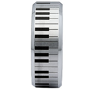 MJ Metals Jewelry White Tungsten Carbide Piano Keyboard Design 6mm Brushed Finish with a Polished COMFORT FIT Wedding Band Size 6.5