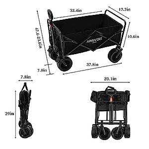 APRIVERT Heavy Duty Folding Cart with Large Capacity, All-Terrain Outdoor Cart with Big Wheels,Garden Portable Trolley & ATV, Utility Wagon for Beach,Shopping,Camping,Fishing,Black