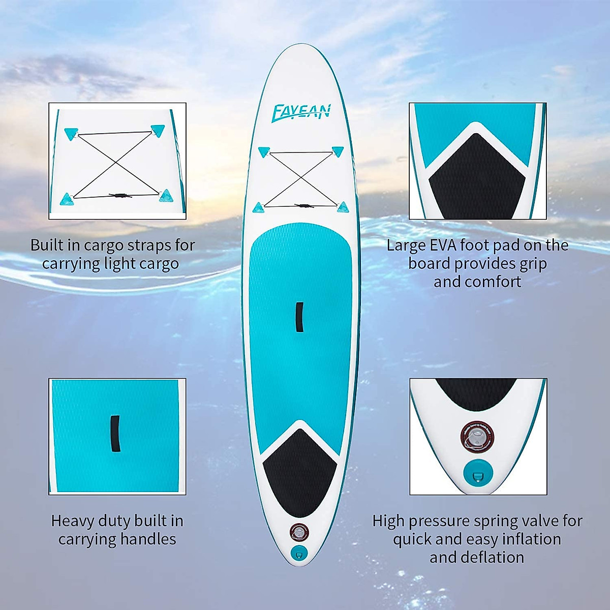FAYEAN Inflatable Stand Up Paddle Board 10' x 28''x 6'' SUP ISUP Round Board Include Hand Pump, Paddle, Backpack, Coil Leash,Carry Bag, Repair Kit and Waterproof Case (Blue Whale)