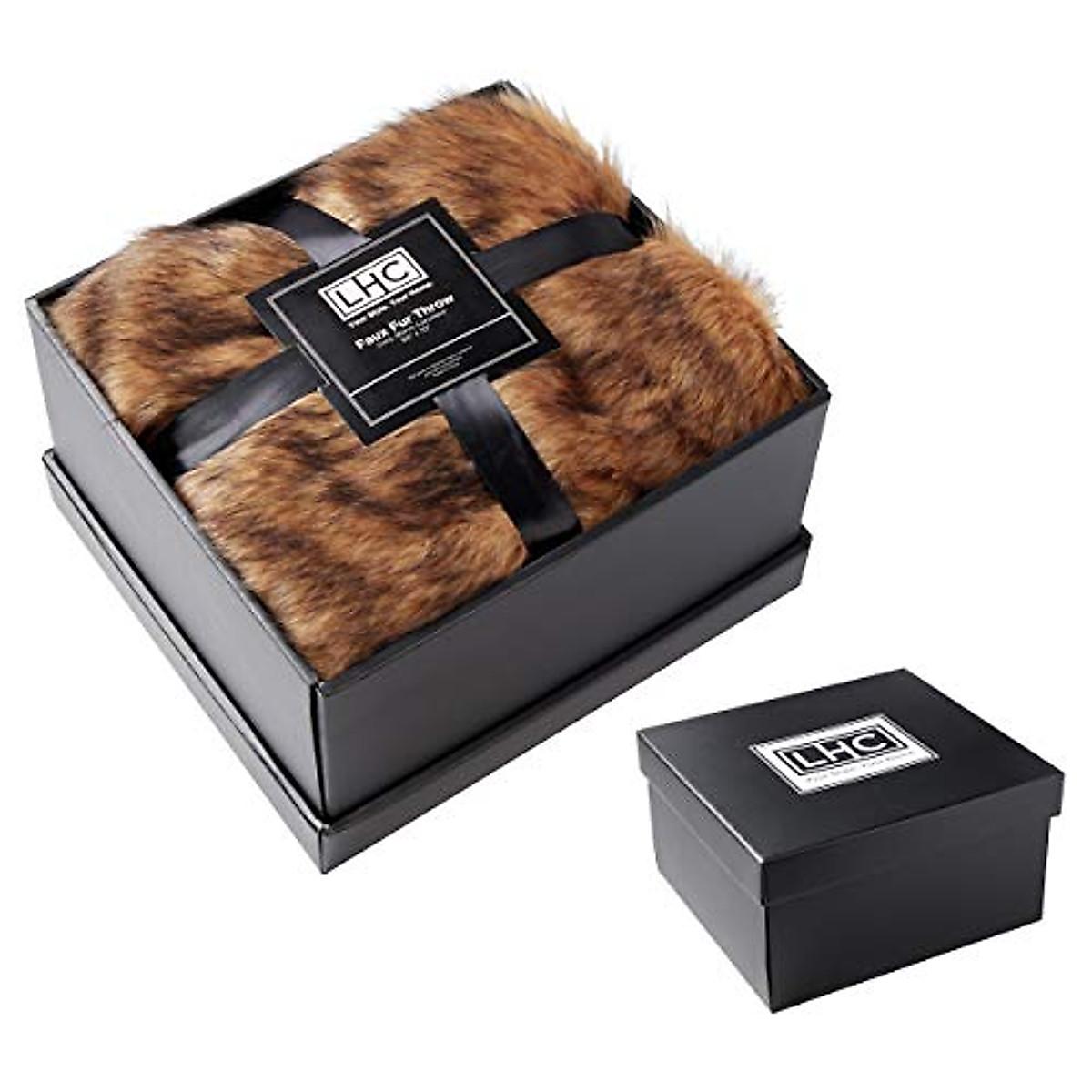 Faux Fur Throw Blanket- Luxurious, Soft, Hypoallergenic Premium Faux Chinchilla Fur Blanket with Faux Mink Back and Gift Box, 60”x70” by LHC (Brown)