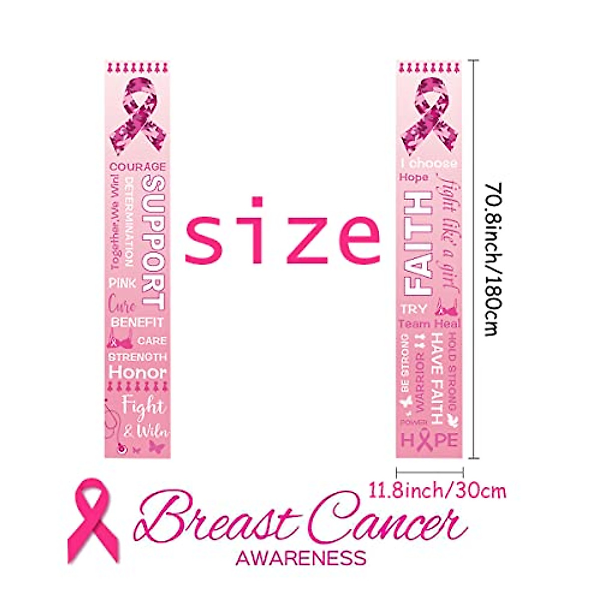 Breast Cancer Awareness Banner Porch Sign, 11.8" x 70.8" Pink Ribbon Party Sign, Hope Strength Courage Faith Backdrop for Pink Ribbon Breast Cancer Party Decoration Supplies - Pink Ribbon