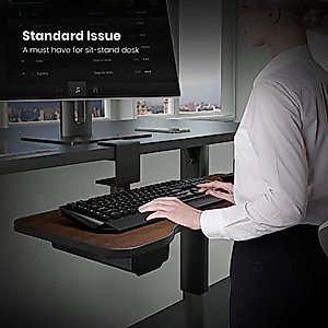 Keyboard Tray Under Desk,360 Rotating Keyboard&Mouse Tray with Drawer,Yikola Desk Extender Adjustable C-Clamp, Ergonomic Platform Tray Under Table,No Drilling Install 23.54'' x 9.8''in-Walnut Pattern