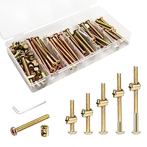 Crib Screws Hardware Replacement Kit - 16 Set Baby Bed Frame Bolts &Barrel Nuts Set, M6x40mm/ 50mm/ 60mm/ 70mm/ 80mm Hex Drive Socket Cap Screws Barrel Nuts