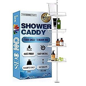 Corner Shower Caddy Tension Pole: [Five Shower Shelf Storage Rack] Keep your Shower Storage Organized & Tidy with a Free Standing Bathroom Shower Organizer - Shower Caddy Corner for Inside Shower Rack