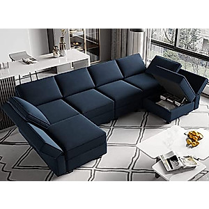Belffin Modular Sectional Sofa U Shaped Couch with Storage Seat Reversible Sectional Sofa Couch with Chaise Velvet Blue