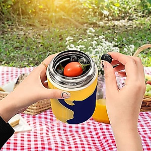 CUPADA Cute Black Cat Food Jar, Scratch Yellow Insulated Hot Food Jars Vacuum 17OZ with Folding Spoon for Work Trip Picnic Camping