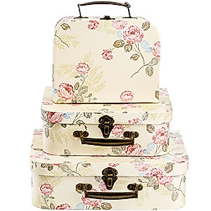 Fasmov 3 Pack Paperboard Suitcases Storage Box Decorative Storage Boxes Storage Gift Boxes With Lids for Photo Storage Home Decoration, Wedding, Birthday, Anniversary, Light Yellow
