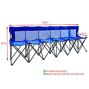 Trademark Innovations Portable Mesh 6-Seater Folding Bench, Blue