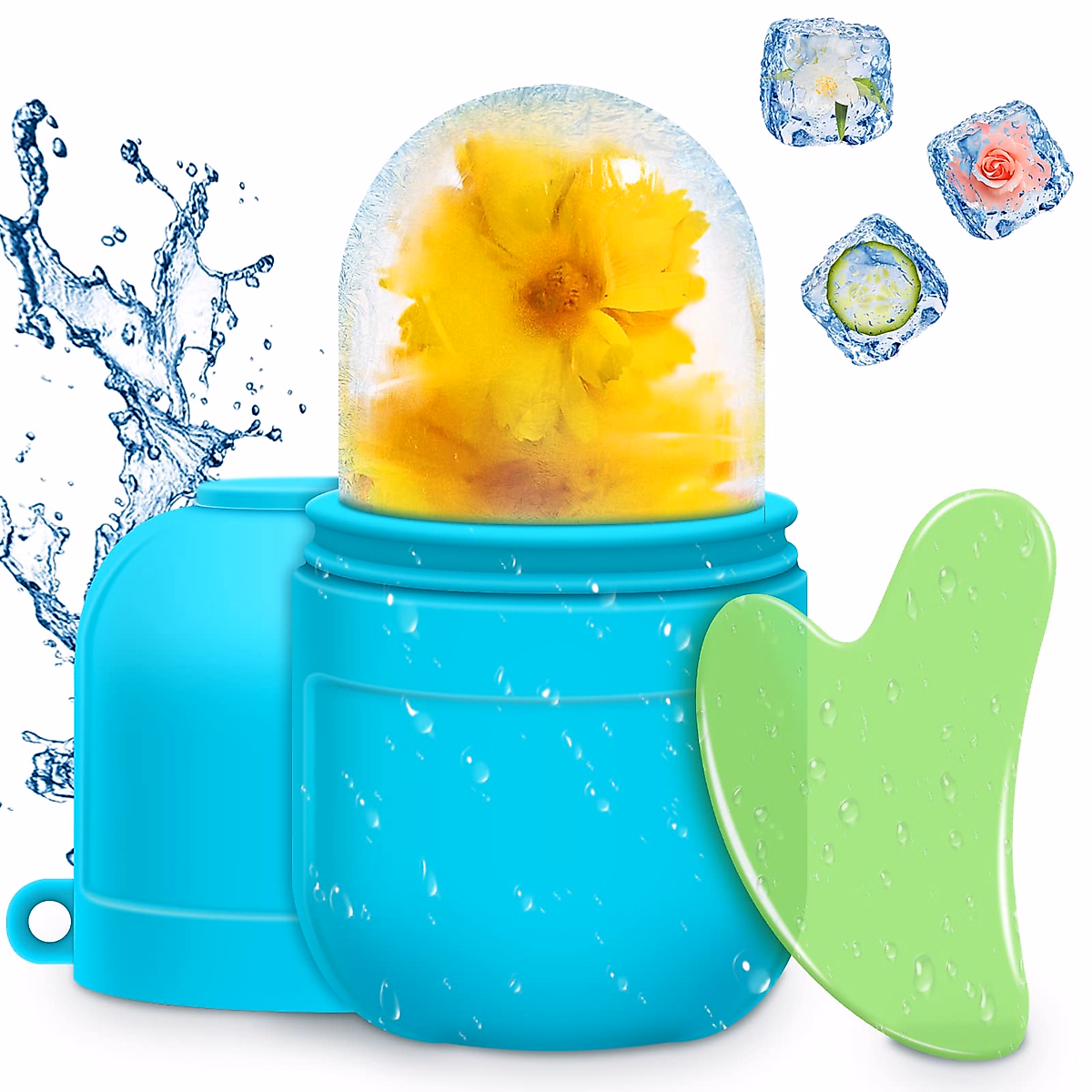 AURUZA Ice Face Roller and Gua Sha Set, Ice Roller for Face & Eye Puffiness Relief Beauty Facial Rollers Mold Icing Self Skin Care Massage Cube Skincare Tools for Shrink Pores…