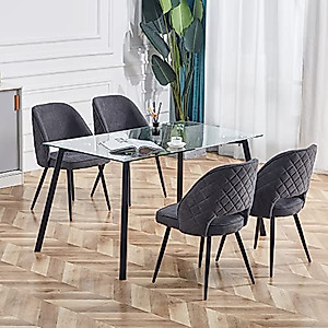 Glass Dining Table for 4-6 with Clear Rectangular Glass Top, 51 inch Modern Tempered Glass Kitchen Table with 4 Coated Metal Legs, 0.31" Thick Tabletop for Home Office Kitchen Dining Room, Black