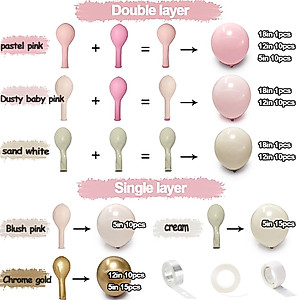 HIBAO Pink White Gold Balloon Garland Double Stuffed Pastel Baby Pink Cream Gold Balloon Arch Kit for Baby Bridal Shower Wedding Engagement Birthday Party Decoration