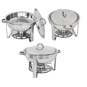 SUPER DEAL Upgraded 5 Qt Full Size Stainless Steel Chafing Dish Set of 3 Pack Round Chafer Buffet Catering Warmer Set w/Food and Water Pan, Lid, Solid Stand and Fuel Holder