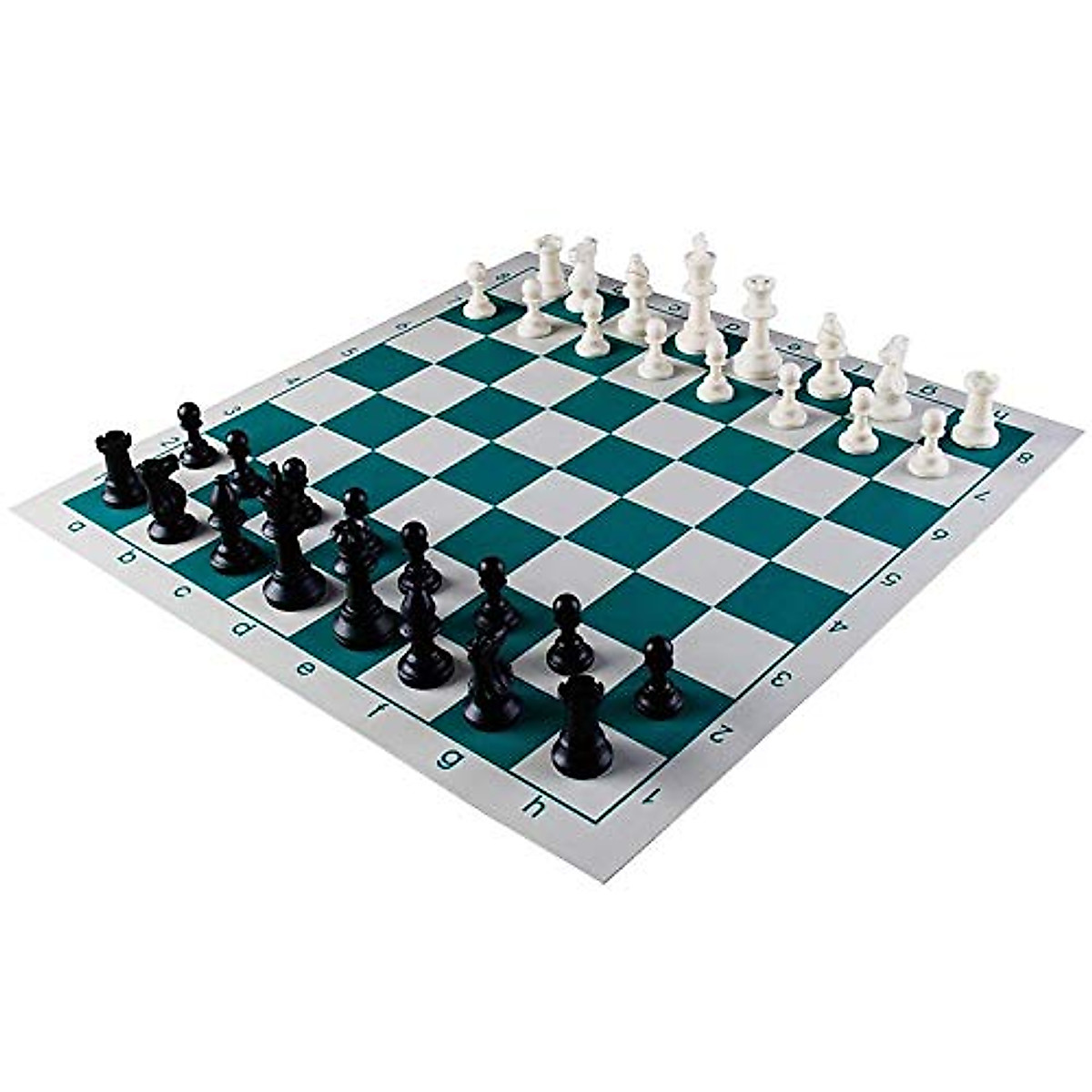 Portable Chess Set , Chess Set Large , Tournament Chess Set , 90% Plastic Filled Chess Pieces and Green Roll-up , Vinyl Chess Board Game (35x35cm)