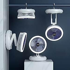 NORMIA RITA 7In Foldable Small Desk Fan with Light, Multifunction Personal Fan with Dimmable LED Light Quiet Rechargeable Portable Fan with Hanging Hook/Wall Mounted for Home Office Travel