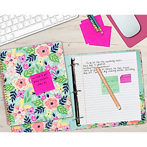 Steel Mill & Co Cute Large Spiral Notebook College Ruled, 11" x 9.5" with Durable Hardcover and 160 Lined Pages, Mint Floral