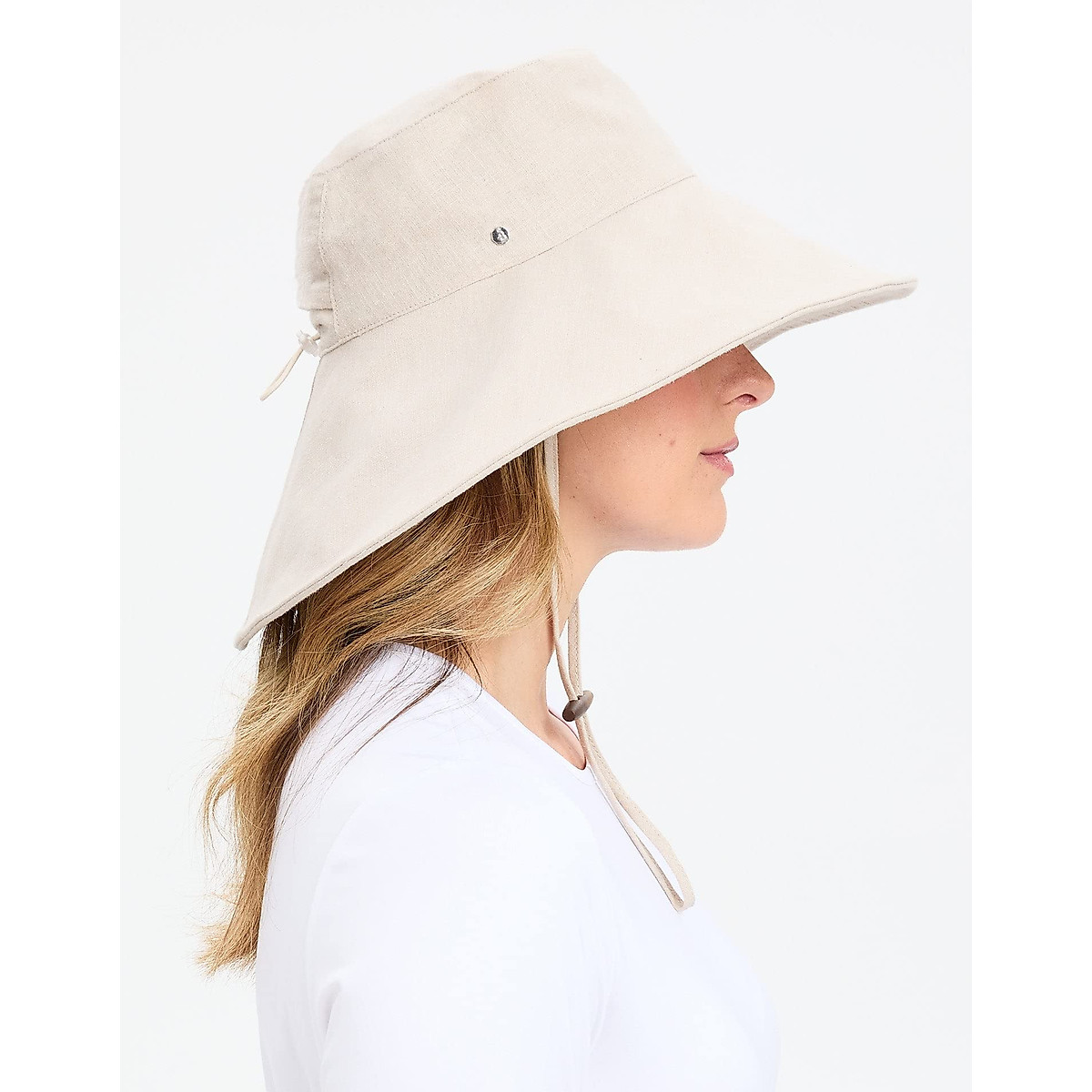 Solbari Ultra Wide Cotton Linen Hat - UPF50+ Packable UV Sun Protection Hat with Large Brim and Detachable Strap, Light Natural, Small - Medium