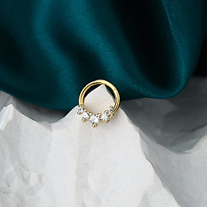 COCHARM 16G Gold Helix Daith Earrings for Women Heart Clear CZ Helix Daith Hoop Earrings 8mm