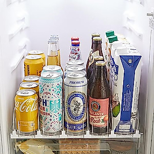 Soda Can Dispenser for Refrigerator, Width Adjustable Self-Pushin Soda Can Organizer, Beer Pop Can Water Bottle Storage for Fridge, Pantry, Kitchen (5 Rows, White)