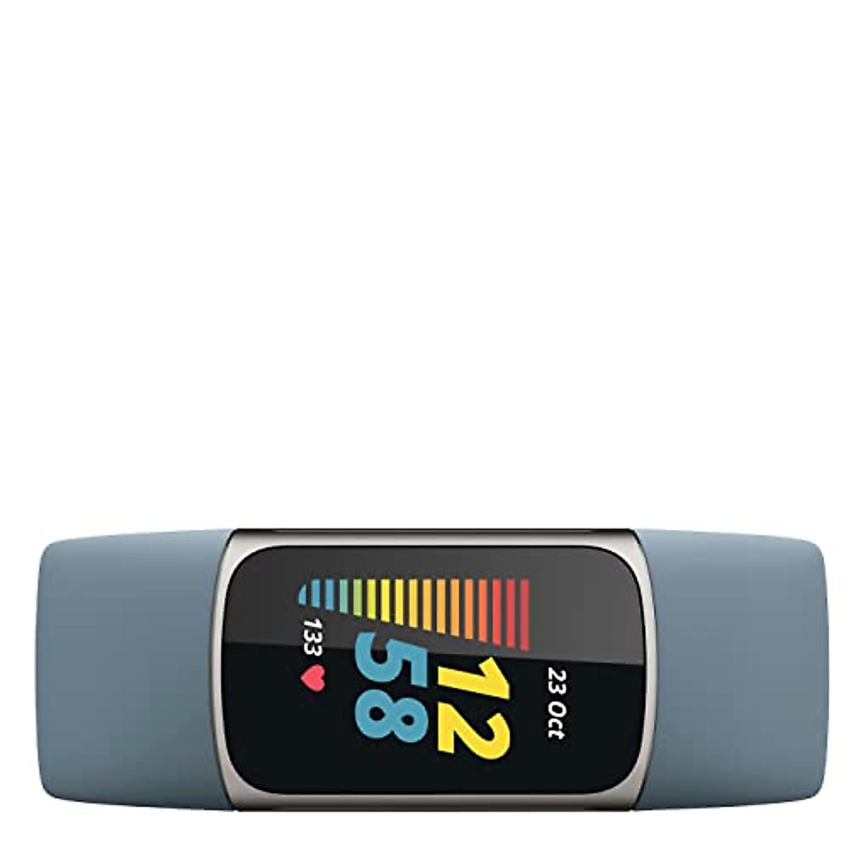 Fitbit Charge 5 Advanced Fitness, Health Tracker with Built-in GPS, Stress Management Tools, Sleep Tracking, 24/7 Heart Rate & More, Platinum, Mineral Blue, One Size S & L Band, Steel Blue (Renewed)