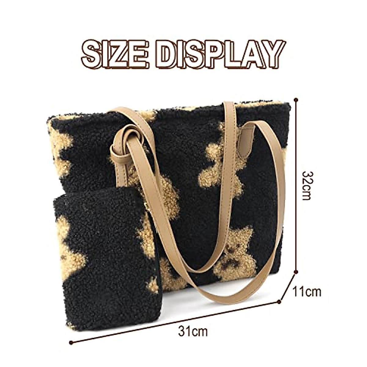 Ynport Cute Bear Plush Tote Handbag for Women Large Faux Fur Shoulder Purse Aesthetic Fuzzy Lamb Wool Work shopping Bag