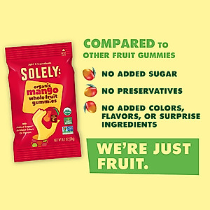 Solely Fruit Gummies Variety Pack of 4 Bundle - 1 of each flavor (Organic Mango, Mango and Orange, Mango and Guava, Mango and Passion Fruit) 13 oz total No Added Sugar Vegan Organic Whole Dried Fruit Snacks
