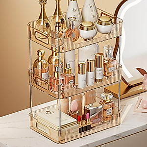 KSDSOAM 3 Tiers Bathroom Countertop Organizer, Cosmetics Skincare Organizers Holder for Perfume, Bathroom Organizers and Storage for Dresser Vanity Tray Sink (Gold)