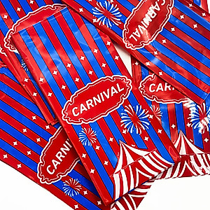 Jayomoli Carnival Circus Holiday Plastic Bags, 100pcs Cellophane Treat Bags Popcorn Bag, Candy Cookie Wrapping with Twist Ties for Party Favors Supply