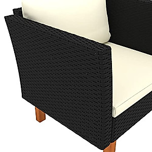 loibinfen Patio Sofa Poly Rattan and Solid Eucalyptus Wood, Patio Chair Outside Chair Outdoor Dining Chair Patio Club Chair with Armrest for Outside Lawn, Garden, Backyard_4068