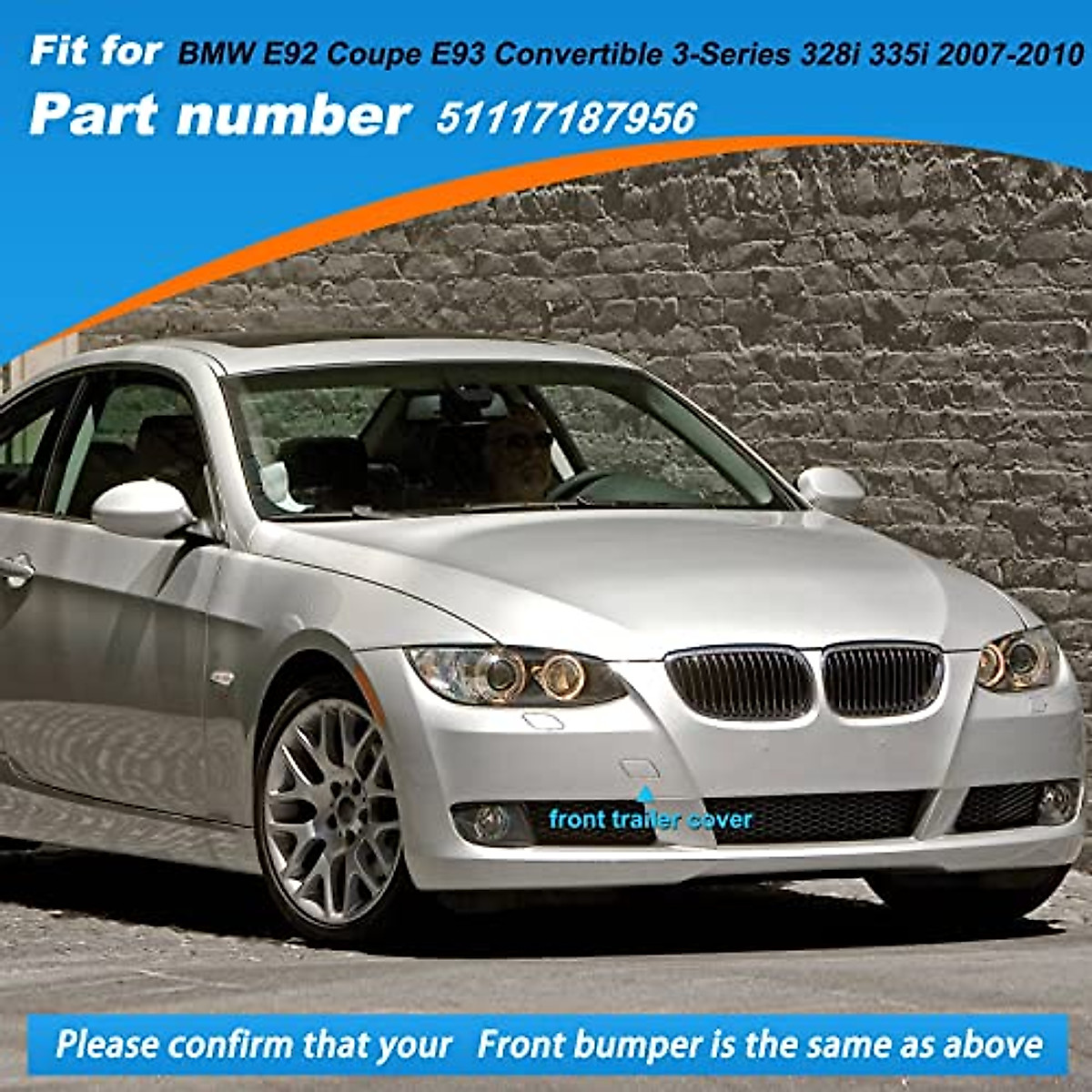 Front Bumper Tow Hook Cover Towing Eye Cap Fit for BMW E92 Coupe E93 Convertible 3-Series 328i 335i 2007 2008 2009 2010 51117187956 (White, Right Passenger Side)