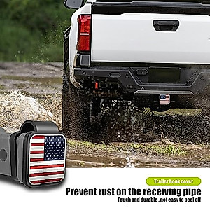 Ajxn 1 PC Universal Tow Hitch Covers, Trailer Hitch Cover Tube Plug Insert, Car Exterior Accessories, Receiver Tube Hitch Plug, Tube Cover with Bracket, for Vehicles, Tow Truck (American Flag Red)
