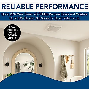 Broan-NuTone BKR60 QuickKit Ultra-Quiet Bath Fan Replacement Motor and Cover/Grille, 60 CFM, 20% more power, White