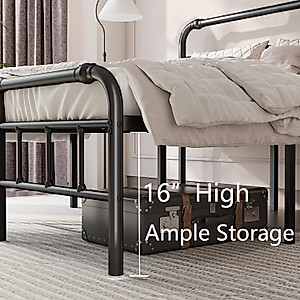 Bedella Twin XL Bed Frame with Headbaord and Footboard, 18 Inches High, Heavy Duty 3500lbs Steel Slats Support, Easy to Assemble, Noise Free, No Box Sprig Needed, Black