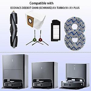 28 PCS Replacement Accessaries Kit Set for ECOVACS DEEBOT X1 Omni Turbo T10 T20 Omni T20/T20 Max/T20 ProRobot Vacuum Cleaner, 2 Main Brush, 8 Side Brushes, 4 Filter, 8 Mop Pads, 4 Dust Bag