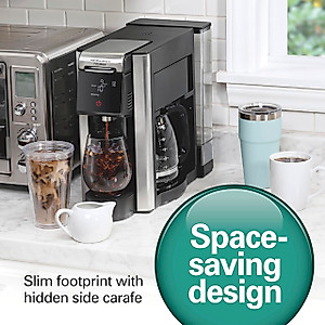 Hamilton Beach FlexBrew 5-in-1 12 Cup Drip and Single Serve Hot & Iced Coffee Maker with Movable 60 oz. Water Reservoir, Use Pod Packs and Grounds, Fast Brewing, LED Touchscreen, Black (49924)