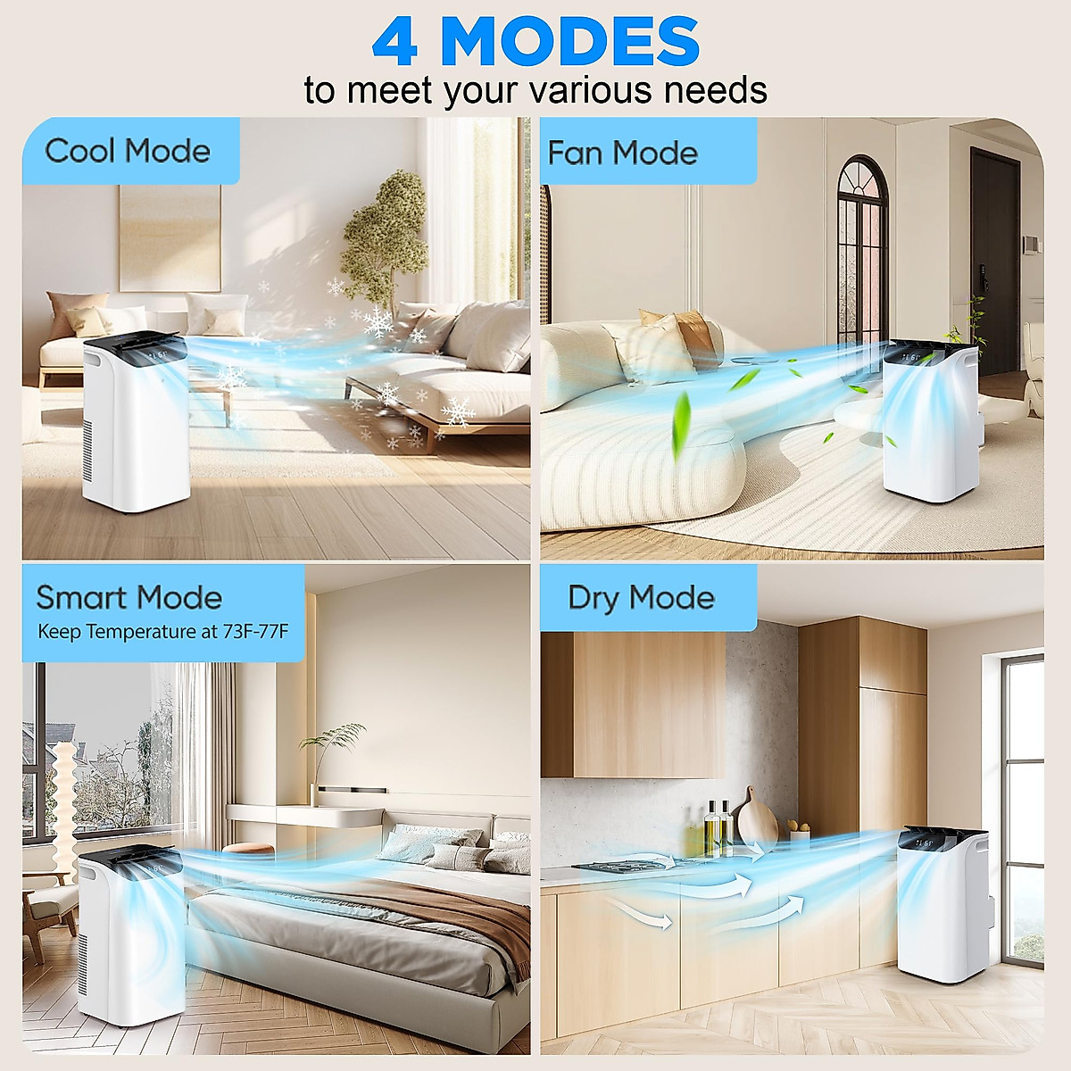 KAMLAM 12000 BTU Portable Air Conditioners for Room up to 500 sq.ft, 3-IN-1 Quiet Cooling Portable AC Unit with Fan & Dehumidifier Function, 24H Timer Sleep Mode, Remote Control & Windows Kit Included