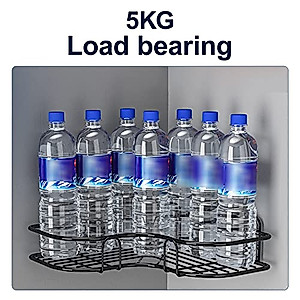 Huryfox Corner Shower Caddy Bathroom Organizer Shower Shelf with Hooks, Adhesive Shower Shelves, Wall Mounted Shampoo Holder, 2 Pack Shower Racks for Inside Shower, Black