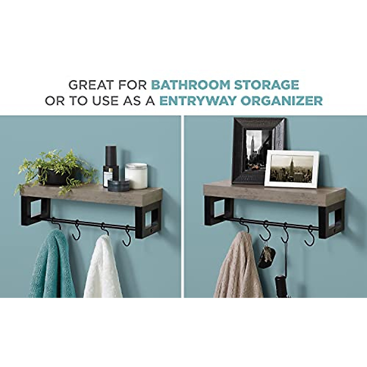 Zenna Home, Wall Shelf, Matte Black & Driftwood