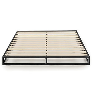 Mellow Modernista Low Profile 6 Inch Metal Platform Bed Frame with Classic Wooden Slat Support Mattress Foundation (No Box Spring Needed), King, Black