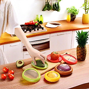 jaxiria 4Pack Fruit Vegetable Storage Holder Set - Avocado Onion Saver Box - Silicone Storage Containers for Fridge Keep Fresh