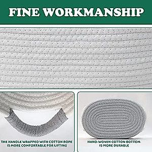 Caroeas 3-Piece Rectangle Small Cotton Rope Basket, Woven Storage Basket, Home Decor Shallow Basket for Baby, Nursery, Toy Storage, Montessori, White and Gray