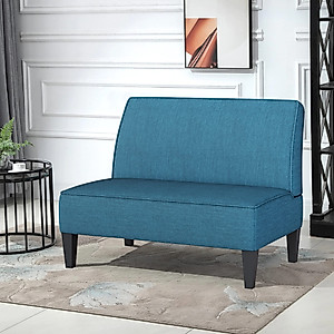 Changjie Furniture Small Loveseat Sofa, Upholstered Small Sofa Couch Mini Love seat Sofas for Bedroom Living Room (Blue)