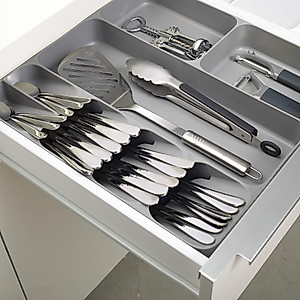 Joseph Joseph DrawerStore Kitchen Drawer Organizer Tray for Cutlery Utensils and Gadgets, Gray, 15.6 x 15.1 x 2.1 Inches & 85120 DrawerStore Kitchen Drawer Organizer Tray for Knives Knife Block, Gray