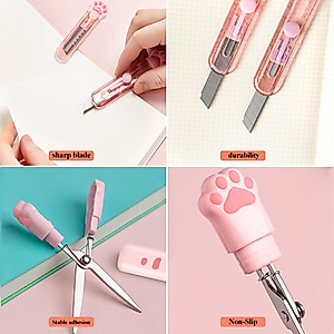 Cute Mini Craft Scissors, Pink Stainless Steel Scissors & Utility Knives, Folding Stationery Scissors with Safety Cover, Portable Safety Scissors and Utility Knives for Paper Cutting, Scrapbooking
