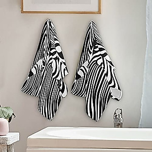 Zebra Hand Towels for Bathroom,Black and White Stripes Zebra Head Leopard Animal Print Small Bath Towels 16"x28" Soft Absorbent Bathroom Hand Towel for Face,Gym,Tea,Guest Kitchen Dish Towel Set of 2