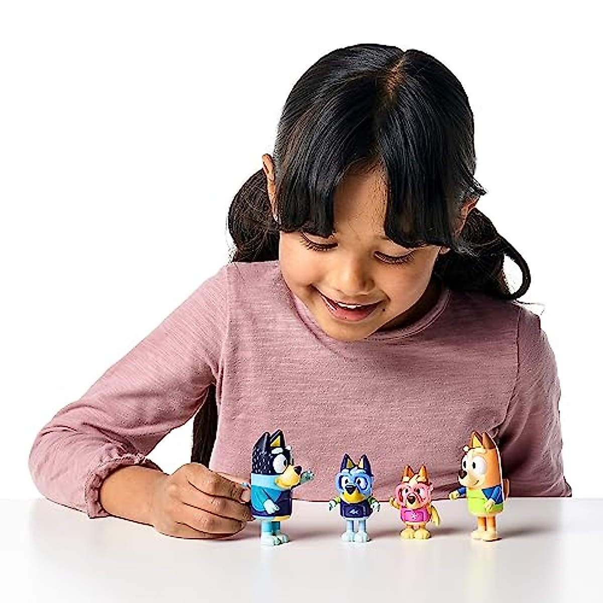 Bluey Figure 4-Pack, Family Beach Day 2.5-3 Inch, Bingo, Bandit and Chilli Character Figures with Accessories